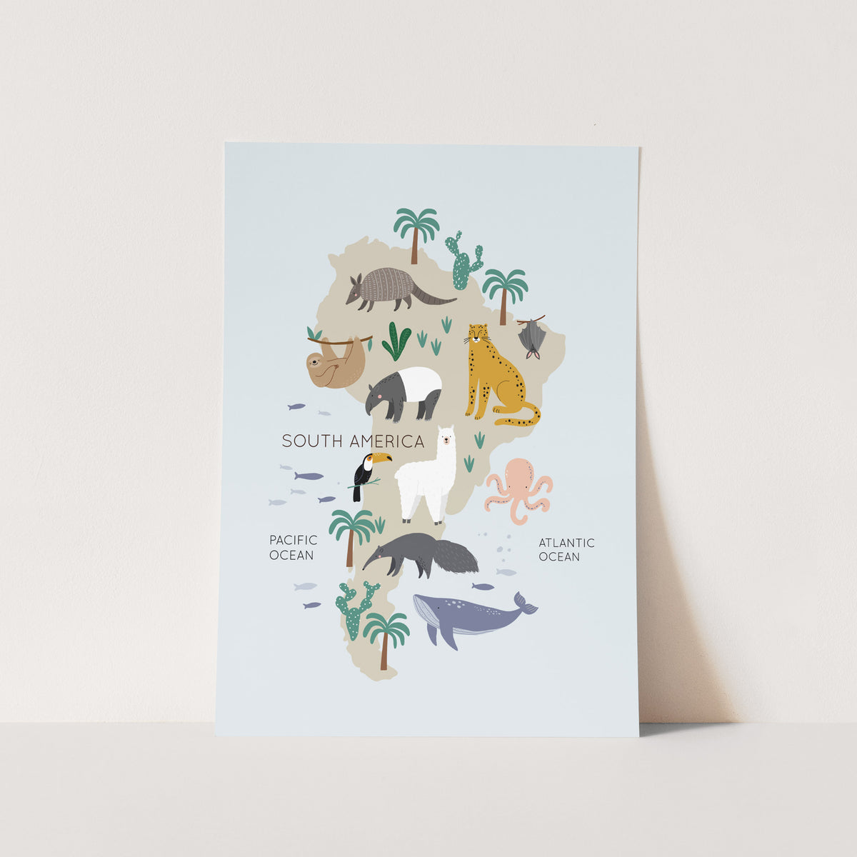 South America Animals Map Art Print