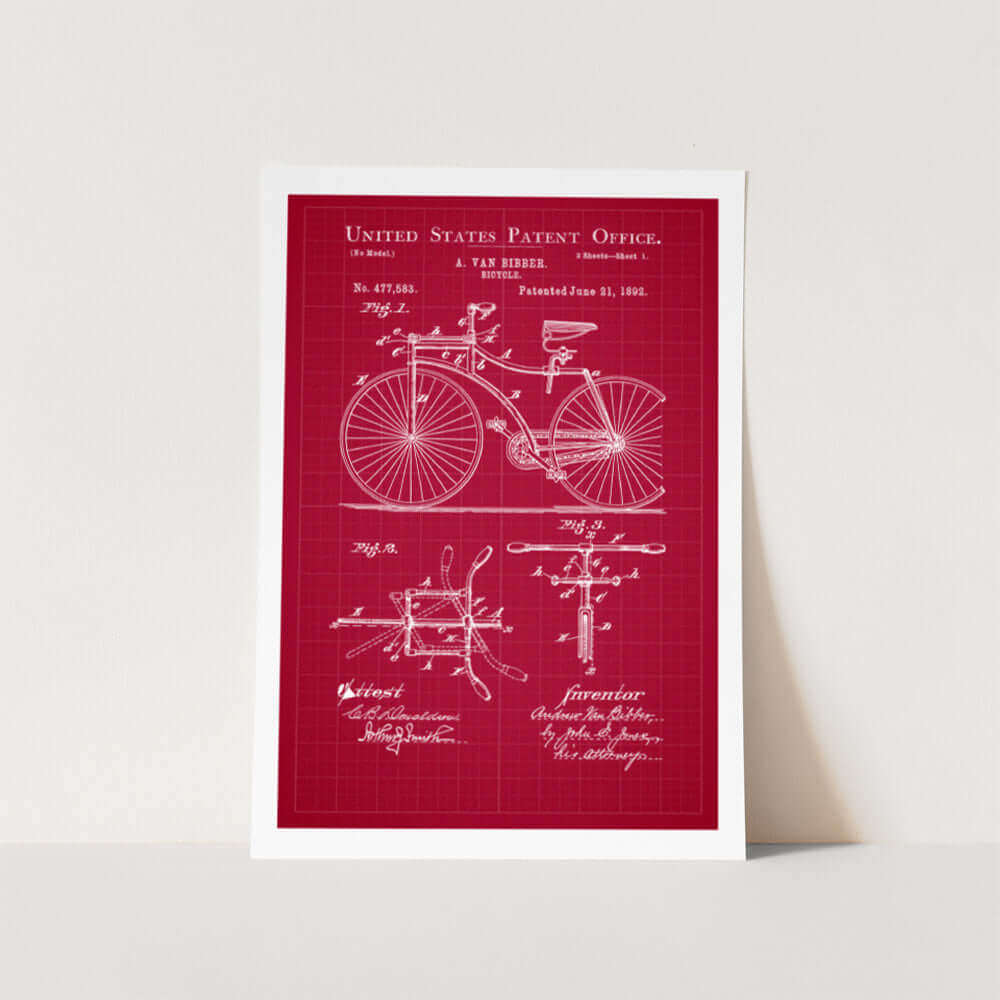 Ride Through History: 1892 Bicycle Patent Art Print