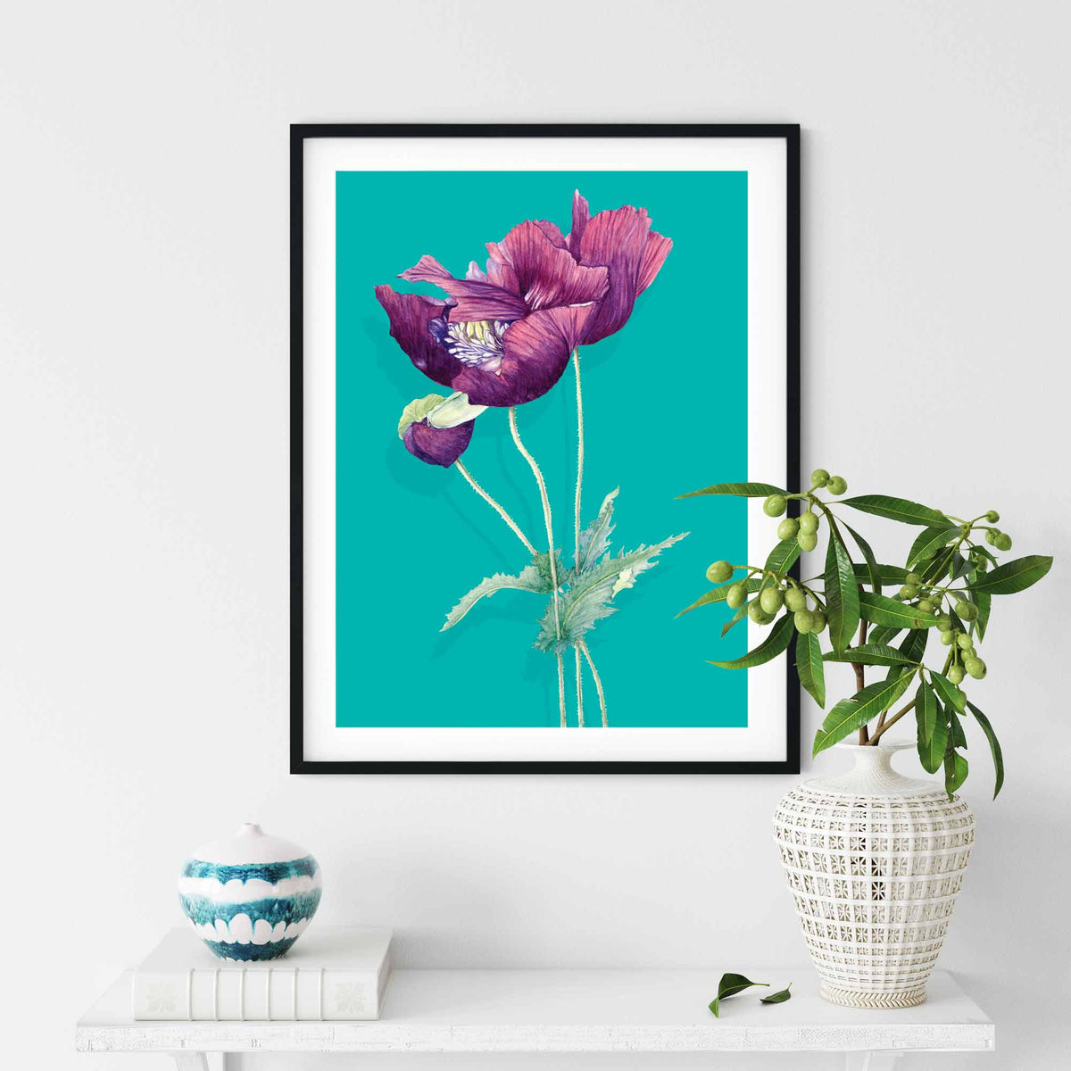 Poppy on Turquoise Art Print