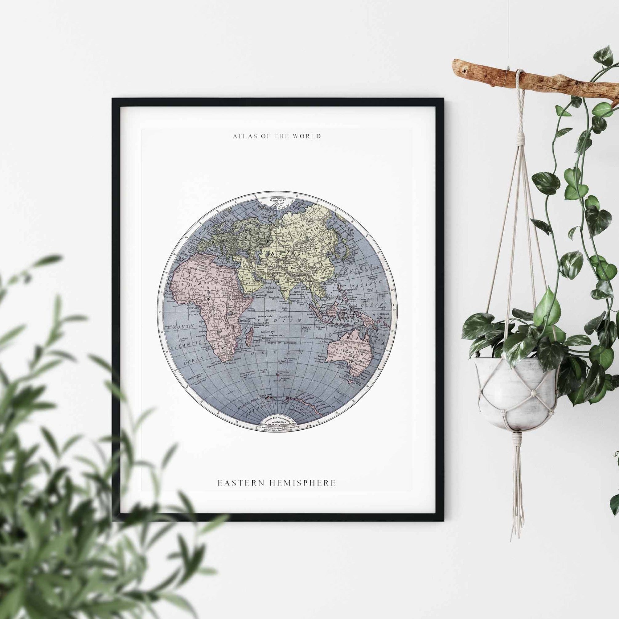 Vintage Eastern Hemisphere Map Art Print