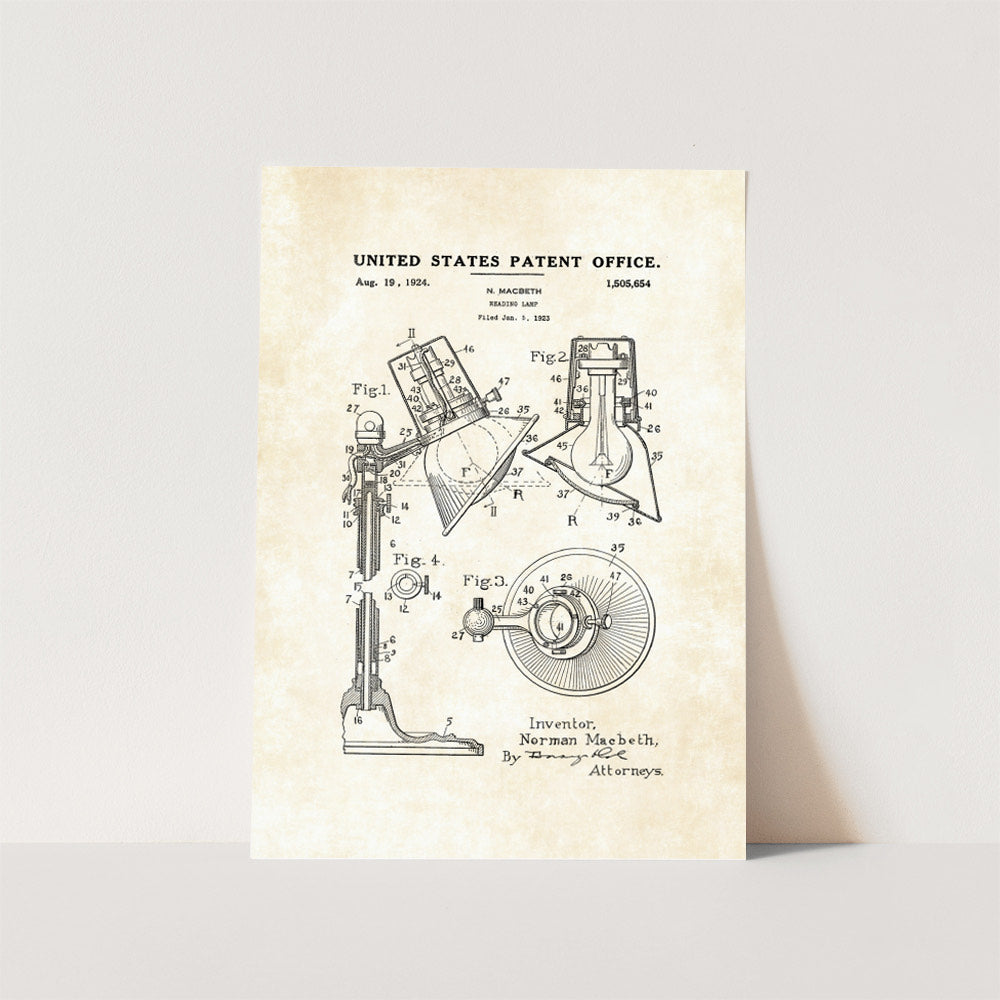 Reading Lamp Patent Art Print