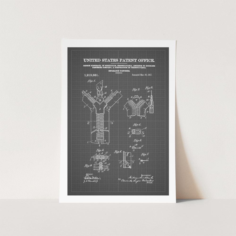 Zipper Patent Art Print